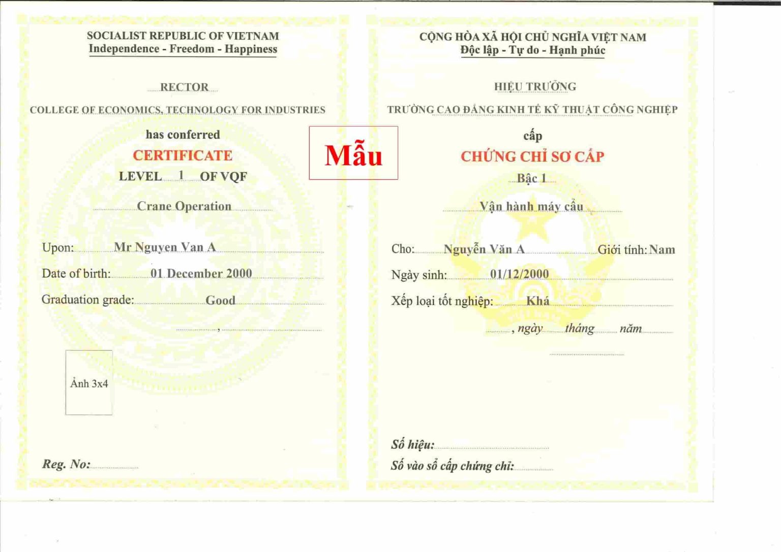 Chứng chỉ vận hành máy cẩu Cao đẳng Kinh tế Kỹ thuật Công nghiệp